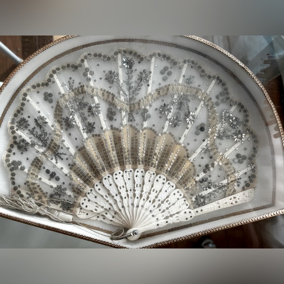 Wall Decor | Stunning 19th Century Fan Sequined Lace Victorian ...